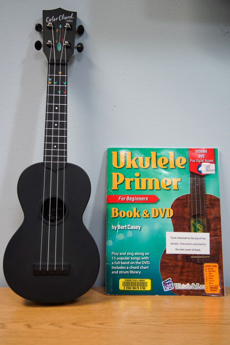 ukuleles and instructional guides are available for library members to ...