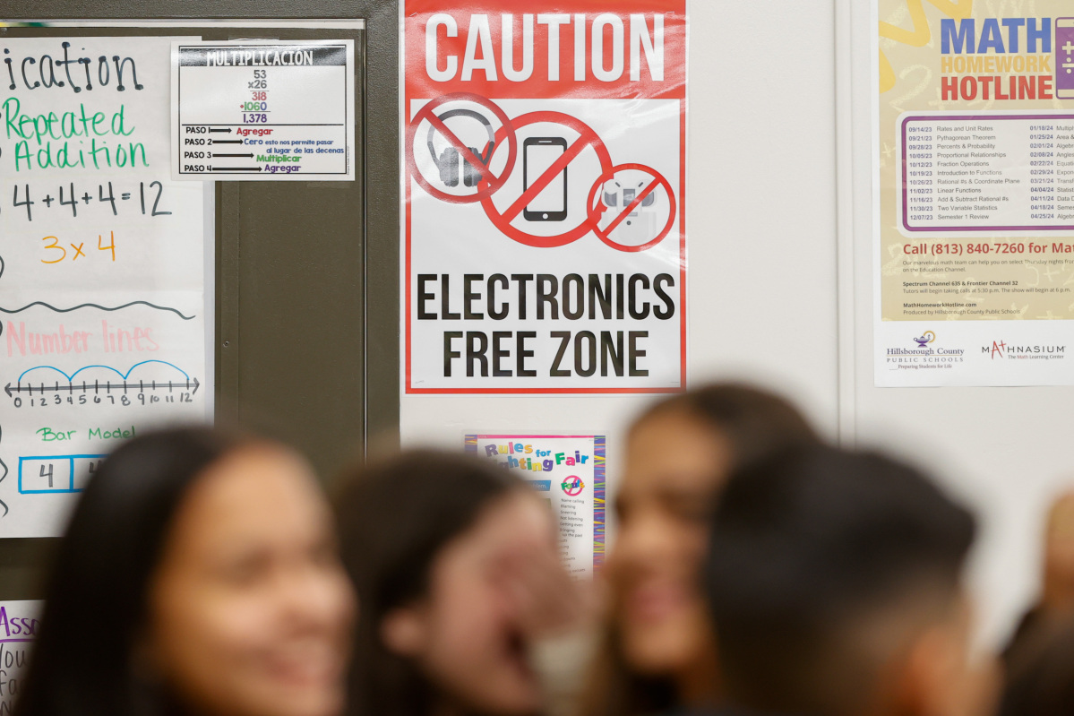 a classroom sign at webb middle school states a clear message use of ...