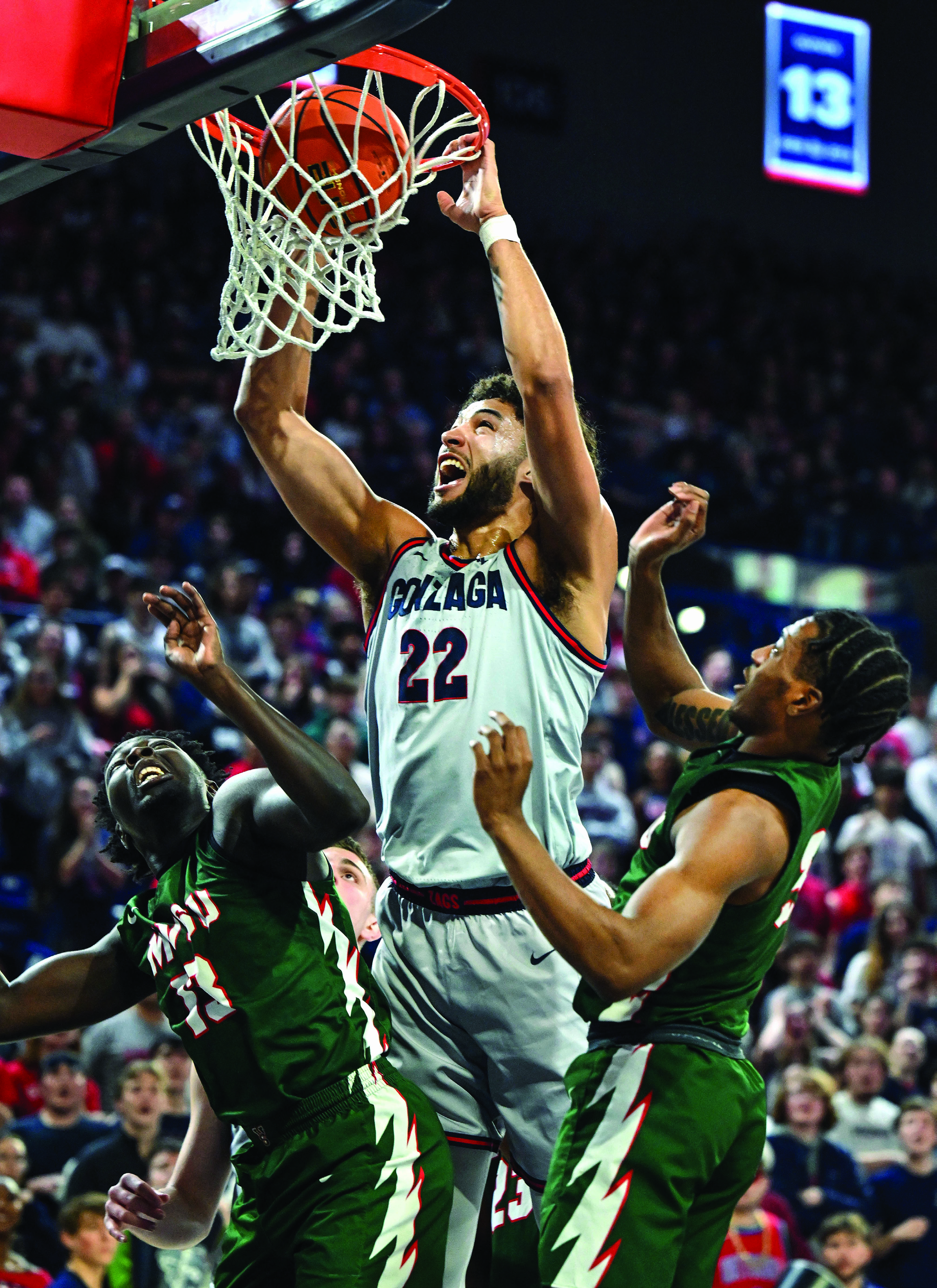 COLIN MULVANY/THE SPOKESMAN-REVIEW Gonzaga forward Anton Watson dunks ...